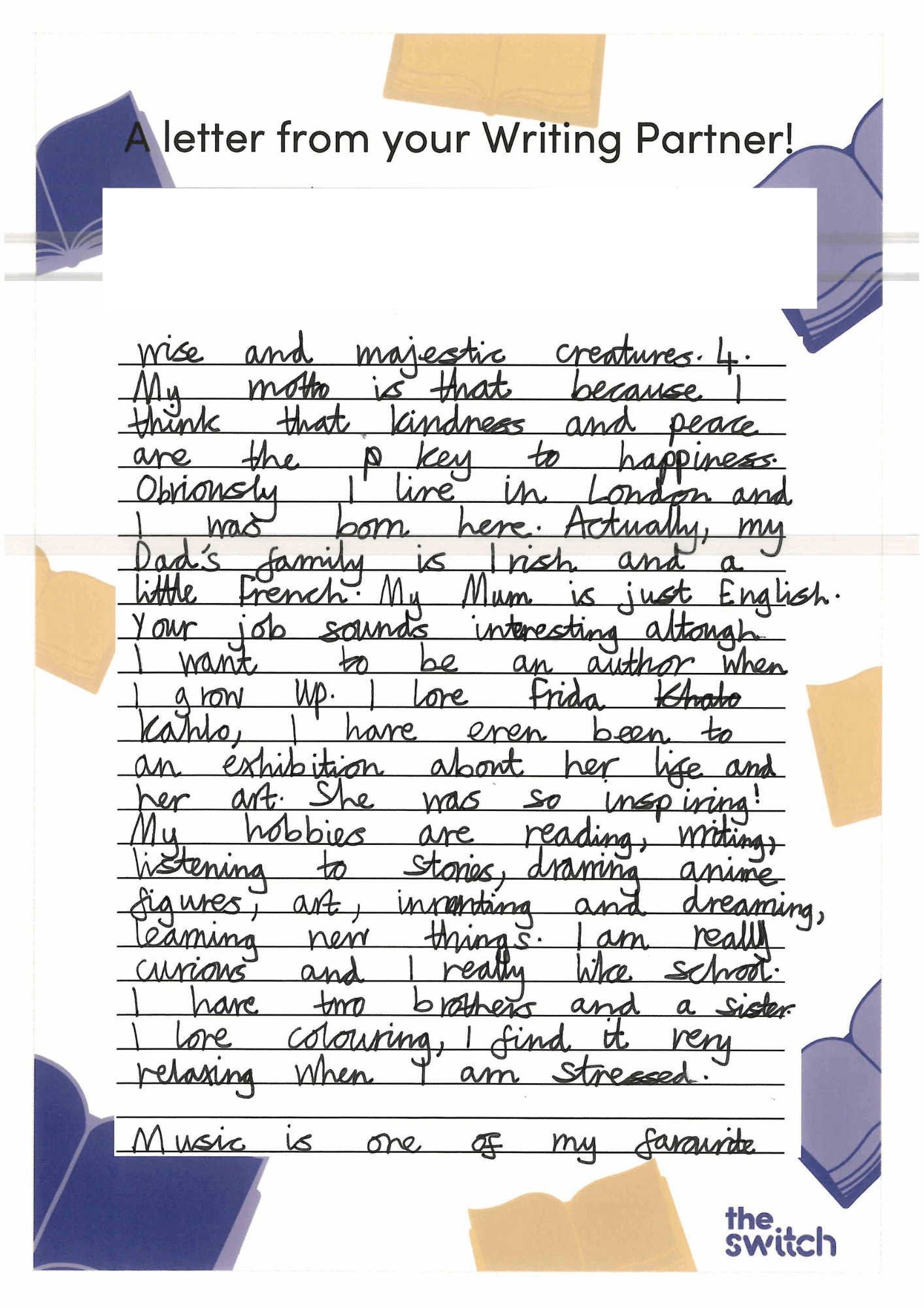 Pupil Letter and Story - The Switch