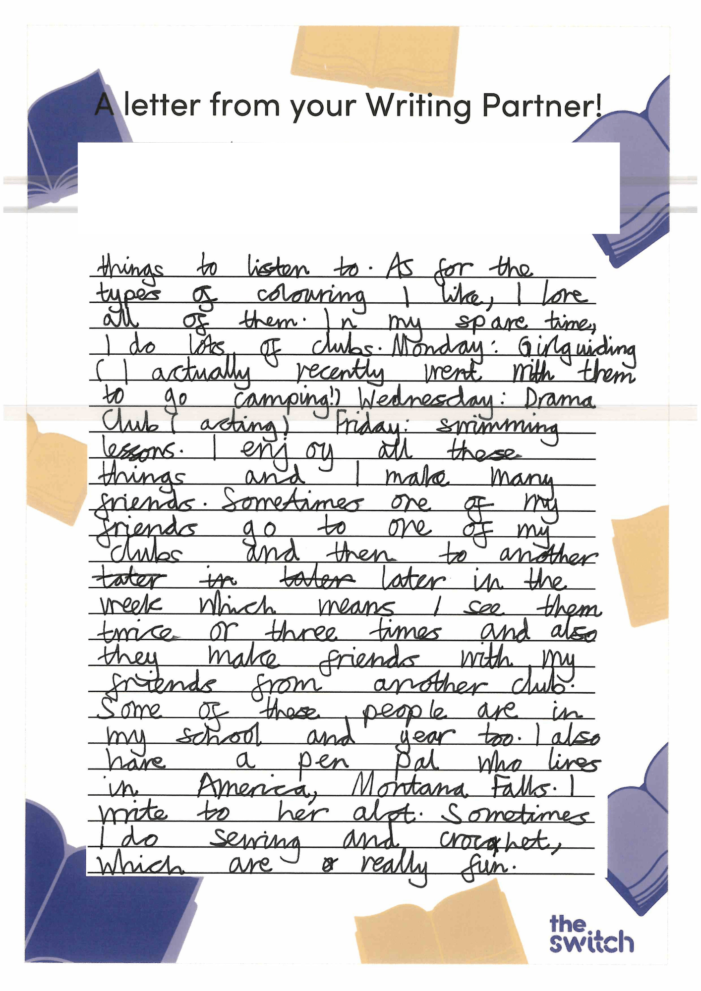 Pupil Letter and Story - The Switch